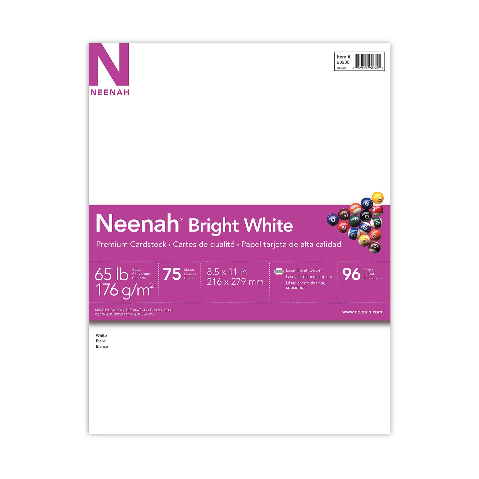 Astrobrights/Neenah Bright White Cardstock, 8.5" x 11", 65 lb/176 gsm, White, 75 Sheets (90905-02) - Packaging May Vary