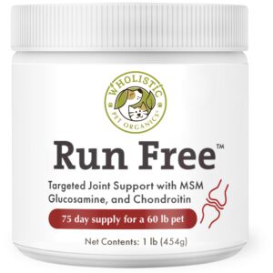 wholistic pet organics run free - 1 lb - dog joint supplement for senior dogs, glucosamine chondroitin msm, dog vitamins, cat joint pain relief