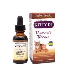 amber naturalz kitty-dt digestive rescue herbal supplement for cats | feline herbal supplement for occasional upset and digestive support | 1 fluid ounce glass bottle | manufactured in the usa