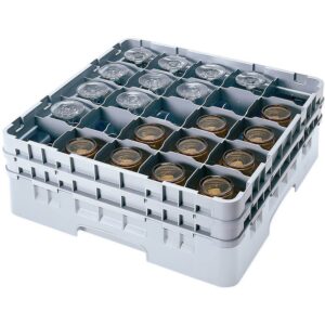 cambro 25s418-151 4-1/2-inch camrack plastic stemware and tumbler glass rack with 25 compartments, full, soft gray