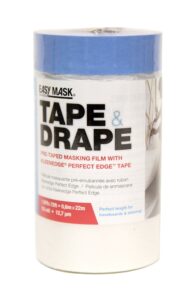 trimaco 949460 easy mask tape & drape pre-tape masking film with 14 day blue perfectedge tape, 0.6m x 22m