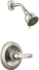 delta faucet foundations brushed nickel shower faucet set with 2-spray brushed nickel shower head, shower trim kit, shower faucet sets complete, stainless bt13210-ss (valve not included)