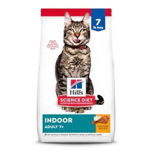 hill's science diet indoor, senior adult 7+, easy litter box cleanup, dry cat food, chicken recipe, 7 lb bag