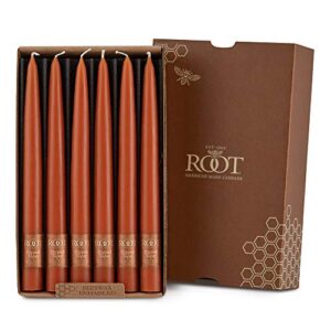 root candles 7919 unscented smooth hand-dipped 9-inch taper candle, 12-count, rust