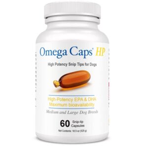 omega-caps high potency snip tips for medium to large breeds-vet formulated for healthy radiant skin & coat. contains omega 3 for joint & immune system support, easy to dose, 60 snip-tip capsules