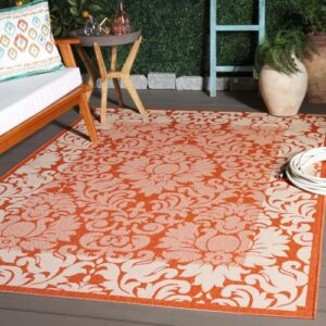 safavieh courtyard collection 5'3" x 7'7" terracotta / natural cy2727 indoor/ outdoor waterproof easy-cleaning patio backyard mudroom area-rug