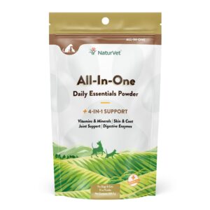 naturvet all-in-one dog supplement - for joint support, digestion, skin, coat care – dog multivitamins with minerals, omega-3, 6, 9 – wheat-free vitamins for dogs – 13-ounce powder