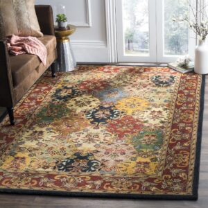 safavieh heritage collection area rug - 6' x 9', multi & burgundy, handmade traditional oriental wool, ideal for high traffic areas in living room, bedroom (hg911a)