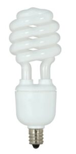 satco s7366 13-watt candelabra base t2 mini spiral, 5000k, 120v, equivalent to 60-watt incandescent lamp for enclosed fixtures