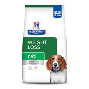 hill's prescription diet r/d weight reduction chicken flavor dry dog food, veterinary diet, 8.5 lb. bag