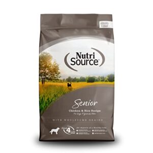 nutrisource senior dog food, made with chicken and rice, with wholesome grains, 30lb, dry dog food