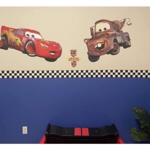 Checkered Flag Cars Wallpaper Border-4.5 Inch (Black Edge)