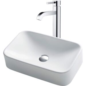 kraus 19-inch rectangular white porcelain ceramic bathroom vessel sink and ramus faucet combo set with pop-up drain, chrome c-kcv-122-1007ch