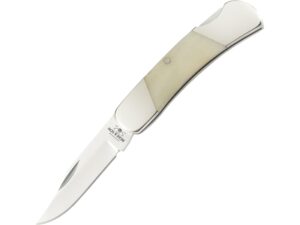 bear & son cutlery 3-inch executive upswept lockback knife, high carbon 2-1/8 inch blade, white smooth bone handle, nickel silver bolster & polished hollow ground blade (wsb26)