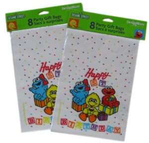 sesame street party gift bags set x 8 pcs - elmo , cookie monster & big bird