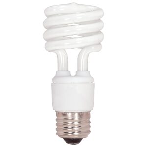 satco s7217 13-watt medium base t2 mini spiral, 2700k, 120v, equivalent to 60-watt incandescent lamp for enclosed fixtures,white