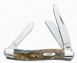 case cutlery 9318ab abalone medium stockman corelon pocket knife with stainless steel blades, gold/gray/pink