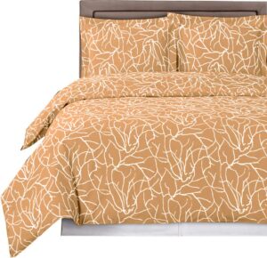 honey-beige and white ema 3-piece full/queen duvet cover set, 100% cotton 300 tc