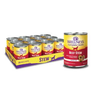 wellness complete health thick & chunky natural grain free canned wet dog food, beef stew, 12.5-ounce can (pack of 12)