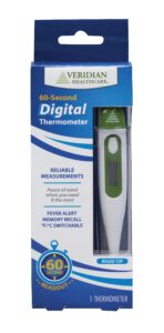 veridian healthcare digital thermometer | 60-second readout | fahrenheit and celsius | rigid tip | fever alert |