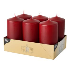 papstar unscented pillar candles 2.5x4.5 inch set of 6 | european made premium quality 25h burning time | dripless, smokeless household dinner, party candles - burgundy red