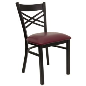 flash furniture hercules series black ''x'' back metal restaurant chair - burgundy vinyl seat