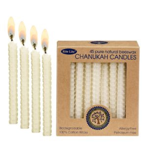 rite lite judaica hand rolled honeycomb beeswax hanukkah candles, 45 count chanukah menorah gifts, jewish holiday party favors candleholder (natural)