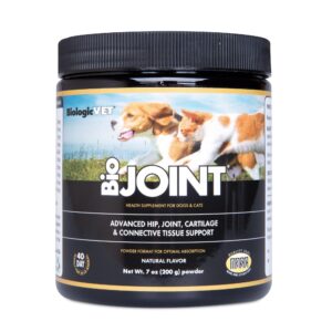 biologicvet - biojoint advanced joint mobility support, advanced hip, joint, cartilage & connective tissue support, 40-day supply for 20-lb. animal, 7-oz. powder