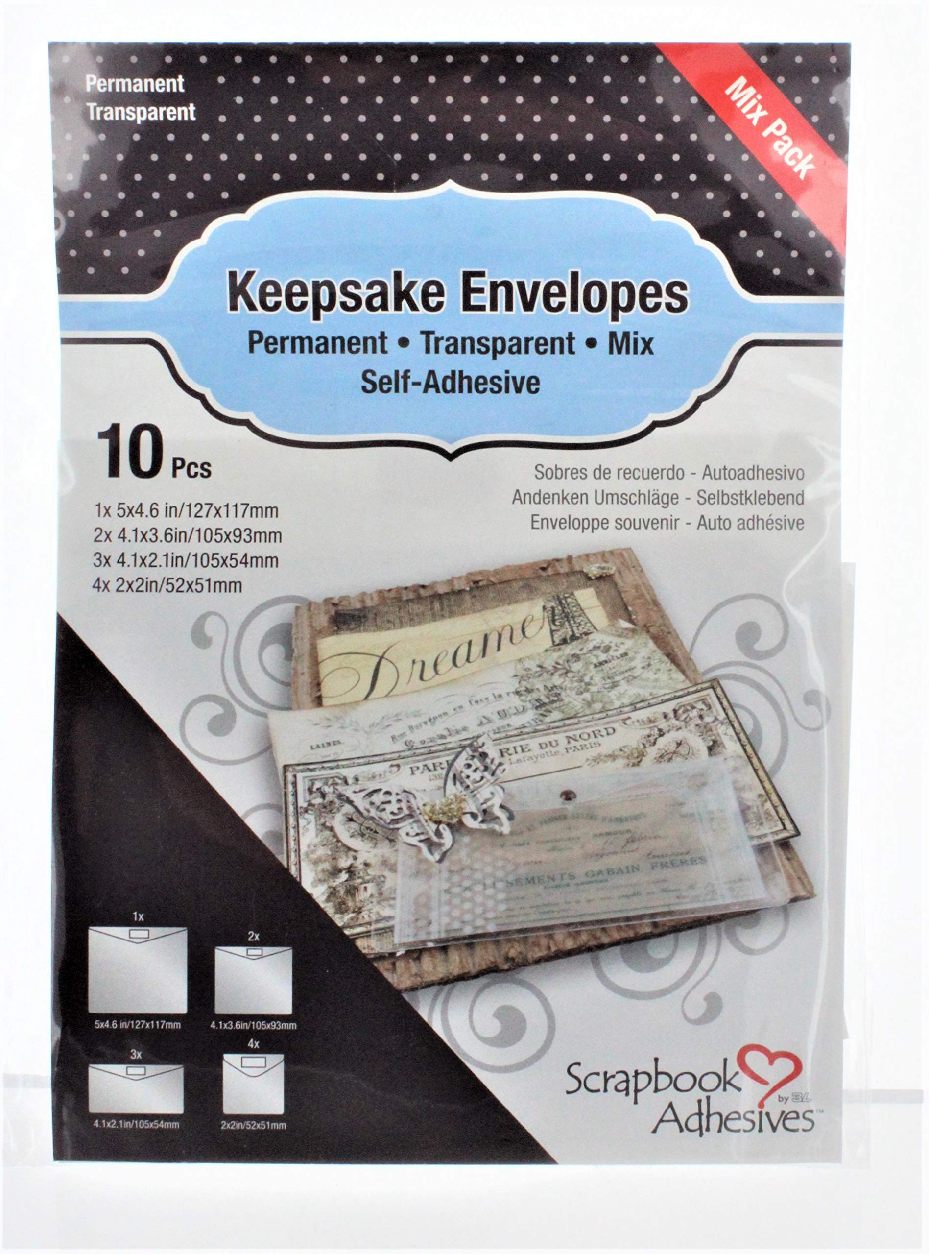 Scrapbook Adhesives Keepsake Envelopes 10/Pkg-4 Small, 3 Medium, 2 Large & 1 Jumbo