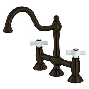 kingston brass ks3785px restoration bridge kitchen faucet, 9", oil rubbed bronze