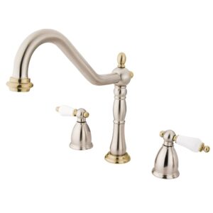 kingston brass kb1799plls heritage 8-inch widespread kitchen faucet, 8-1/4", brushed nickel/polished brass