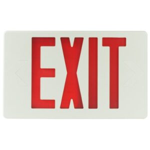 exitronix led exit sign - white thermoplastic - red letters - 120/277 volt and battery backup - self-testing vex-u-bp-wb-wh-g2