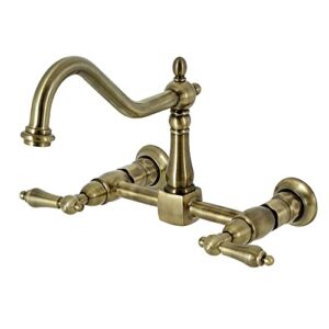 kingston brass ks1243al heritage bridge kitchen faucet, 9-7/16 inch in spout reach, antique brass