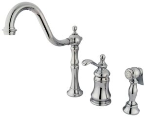 kingston brass ks7801tplbs templeton widespread kitchen faucet with brass sprayer, polished chrome