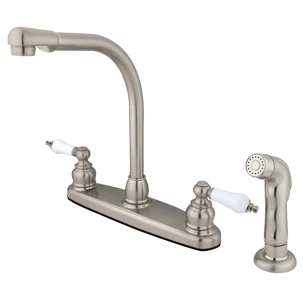 Kingston Brass KB718SP Victorian High Arch Kitchen Faucet with Sprayer, 7-Inch, Brushed Nickel