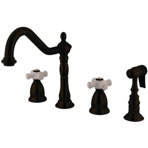 kingston brass ks1795pxbs heritage widespread kitchen faucet, oil rubbed bronze, 12.38 x 8.56 x 2