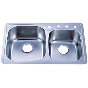 kingston brass gourmetier gktdd3322c studio self-rimming double bowl kitchen sink, brushed stainless steel