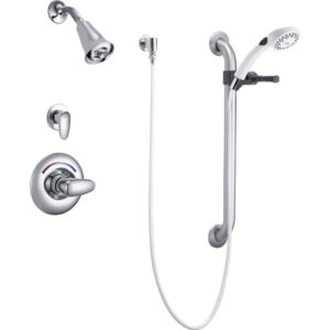 delta faucet t13h382 classic universal dual shower trim, diverter, hand shower and grab bar, chrome