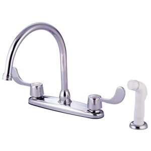 kingston brass kb782 vista 8-inch kitchen faucet with blade handles with sprayer, polished chrome