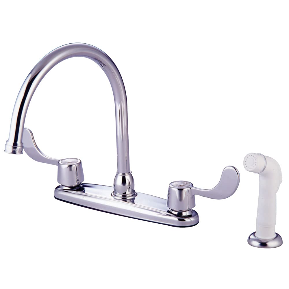 Kingston Brass KB782 Vista 8-Inch Kitchen Faucet with Blade Handles with Sprayer, Polished Chrome