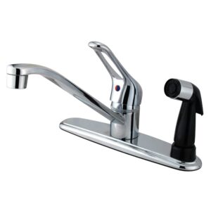 kingston brass kb563 wyndham single loop handle kitchen faucet with deck black sprayer, 8-inch, polished chrome