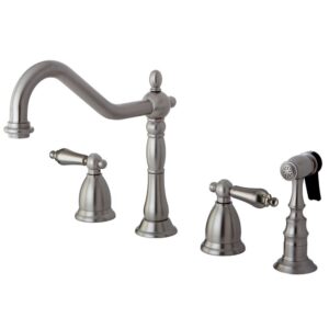 kingston brass ks1798albs heritage widespread kitchen faucet, 8-1/2", brushed nickel