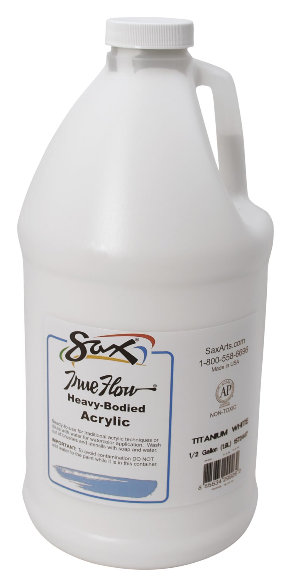 Sax True Flow Heavy Body Acrylic Paint, 1/2 Gallon, Titanium White - 439301, 64 Fl Oz (Pack of 1)