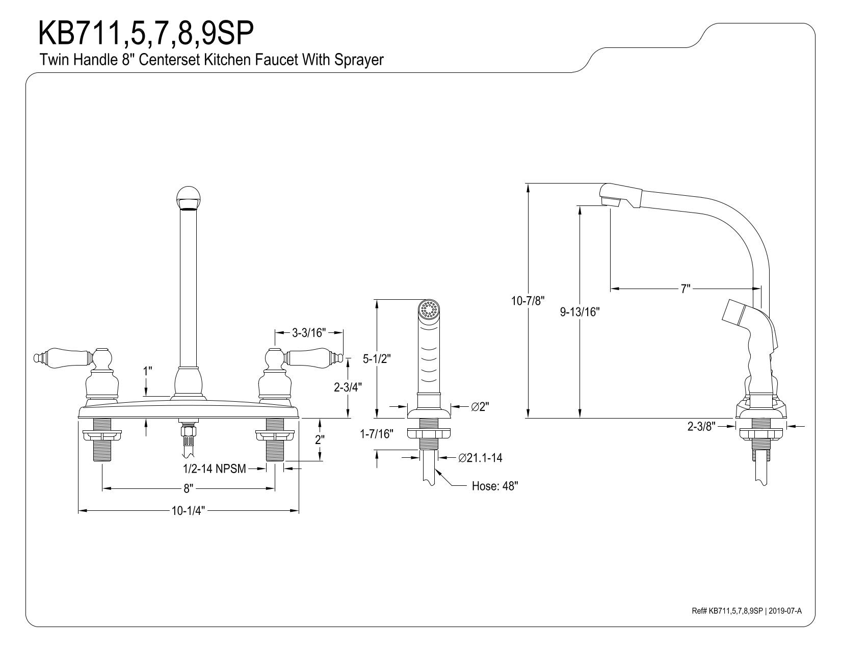 Kingston Brass KB718SP Victorian High Arch Kitchen Faucet with Sprayer, 7-Inch, Brushed Nickel