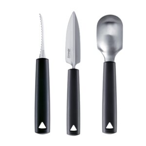 triangle three-piece pumpkin carving set - includes stainless steel carving saw, angle cutter & scooper - greengrip handle - dishwasher safe - made in germany