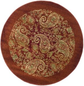 safavieh lyndhurst collection 5'3" round red / multi lnh224b traditional paisley non-shedding dining room entryway foyer living room bedroom area rug