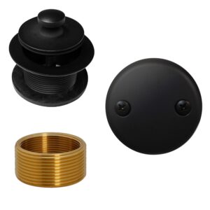 westbrass d94k-62 twist & close bathtub drain stopper with 2-hole faceplate and adapter bushing, matte black