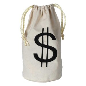 beistle fabric drawstring money bag pouch with dollar sign for casino night theme party favors, 8.5" x 6.5", natural/black