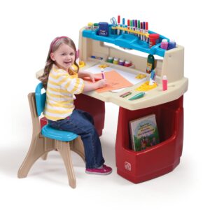 step2 deluxe art master kids desk, toddler activity table and chair, craft table with storage, ages 3+ years old