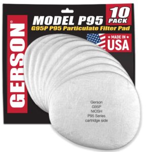 gerson n95 mask replacement filter - g95p p95 particulate filter pad, 95% filtration, for adults, use with gerson half-mask and full face respirators (10ea/box)